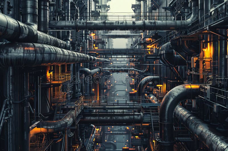 Lots of Industry Pipelines Inside Refinery Complex. Postproducted ...