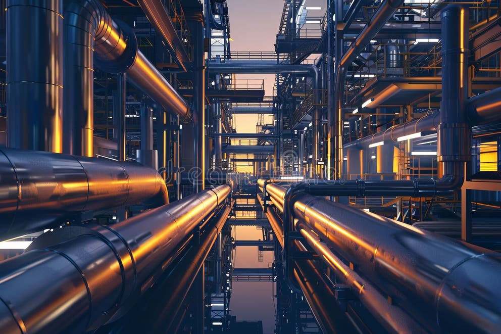 Lots of Industry Pipelines Inside Refinery Complex. Postproducted ...