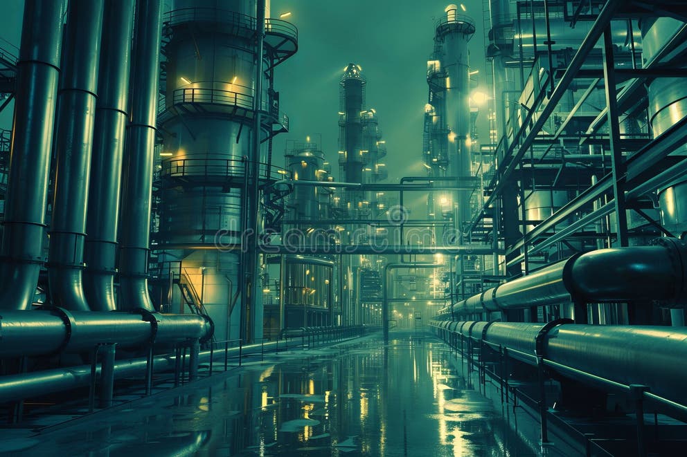 Lots of Industry Pipelines Inside Refinery Complex. Postproducted ...