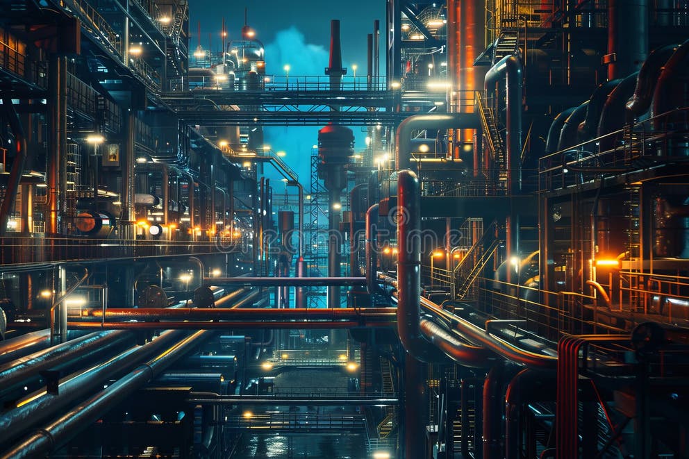 Lots of Industry Pipelines Inside Refinery Complex. Postproducted ...