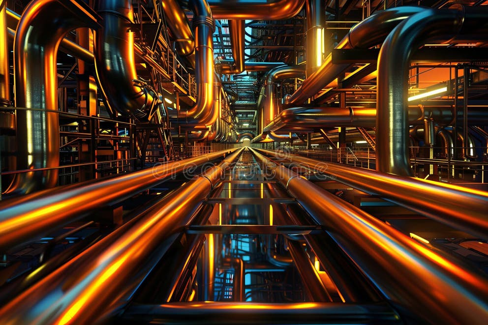 Lots of Industry Pipelines Inside Refinery Complex. Postproducted ...