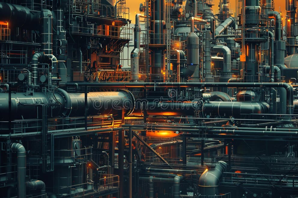 Lots of Industry Pipelines Inside Refinery Complex. Postproducted ...