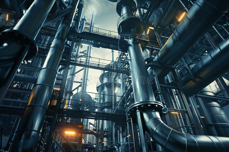 Lots of Industry Pipelines Inside Refinery Complex. Postproducted ...