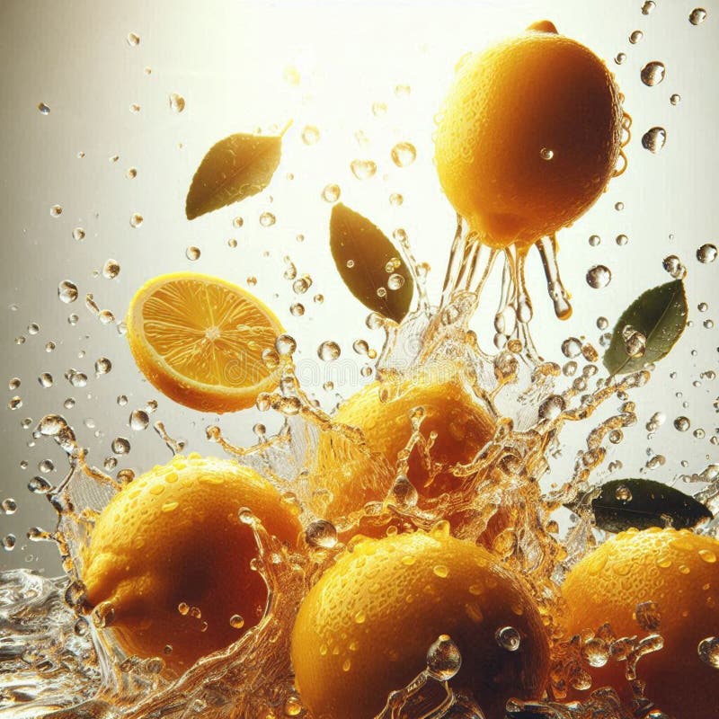 Lots Lemons and Water Splashing on White Stock Illustration ...