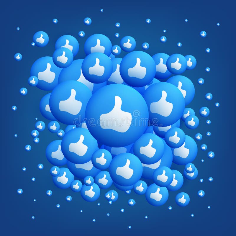 Lots of Like Buttons, Thumbs Up Signs on Blue Background - Emoticon ...