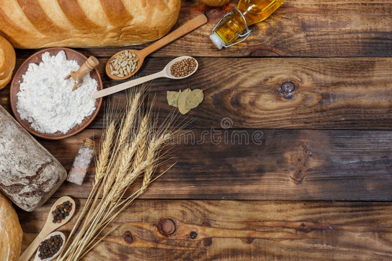 Lots of Loaves of Fresh Bread and Different Ingredients. Bread and ...