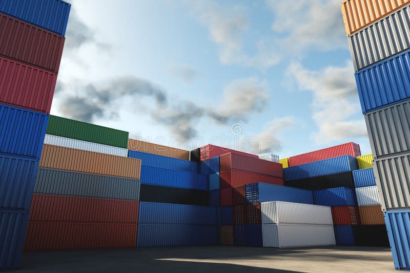 Lots of Long Cargo Containers Stacked at the Terminal Port for Import ...