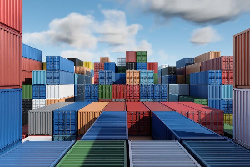 Lots of Long Cargo Containers Stacked at the Terminal Port for Import ...