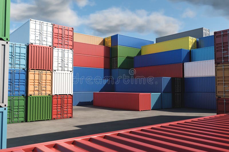 Lots of Long Cargo Containers Stacked at the Terminal Port for Import ...