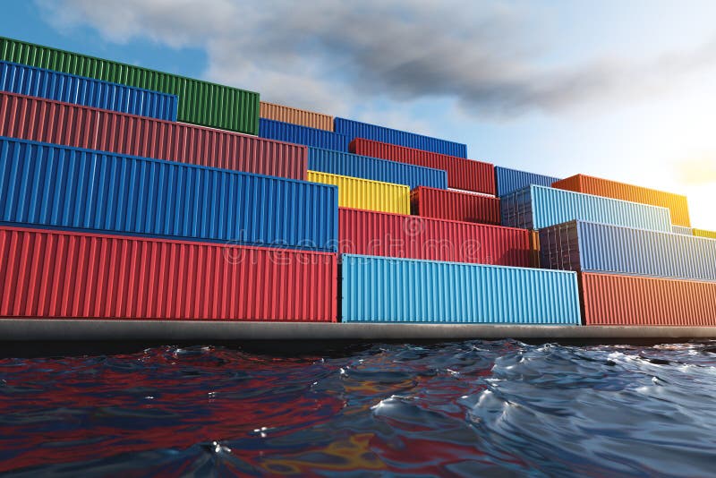 Lots of Long Cargo Containers Stacked at the Terminal Port for Import ...