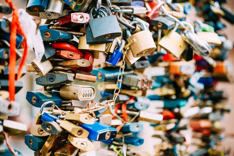 Lots of Love Locks on Bridge in European Town Stock Photo - Image of ...