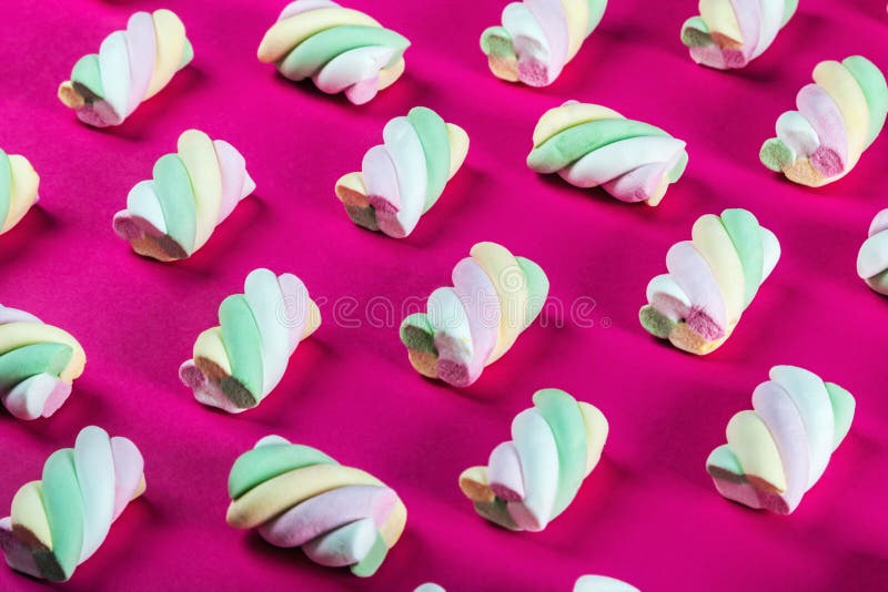 Lots of Marshmallows on a Red Background Stock Image - Image of fluffy ...