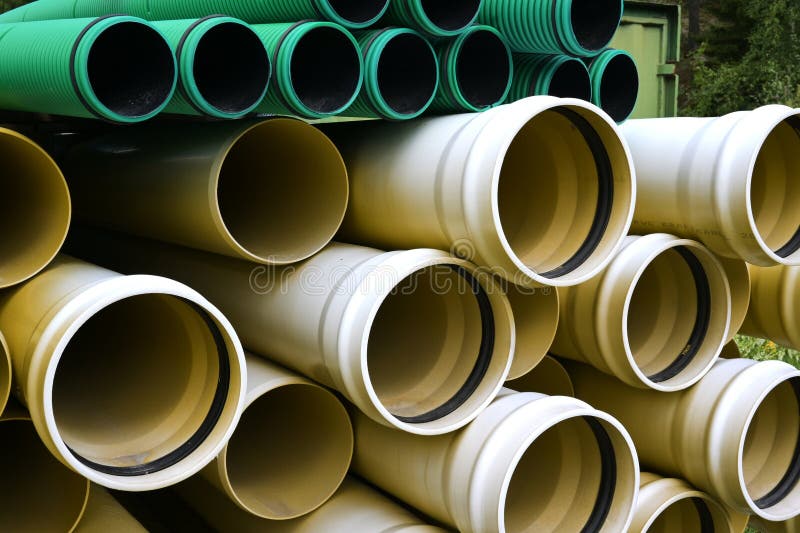 Lots of New Plastic Pipes for Sewerage Storage Stock Image - Image of ...