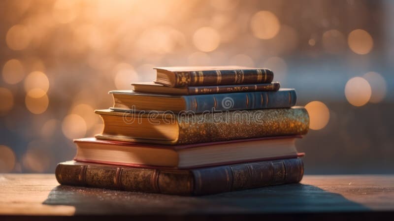 Lots of Old Leather-bound Books in Stacks on a Wooden Table in a ...