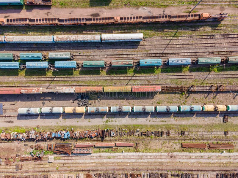 Lots of Old Railway Tracks, Trains at the Old Station, Top View Stock ...