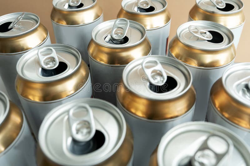 Lots of Open Aluminum Cans of Beer Background Top View. Stock Image ...