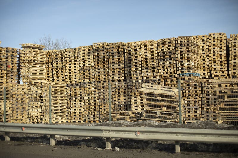Lots of Pallets. Warehouse of Wooden Pallets Stock Image - Image of ...