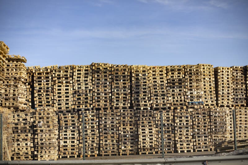 Lots of Pallets. Warehouse of Wooden Pallets Stock Photo - Image of ...
