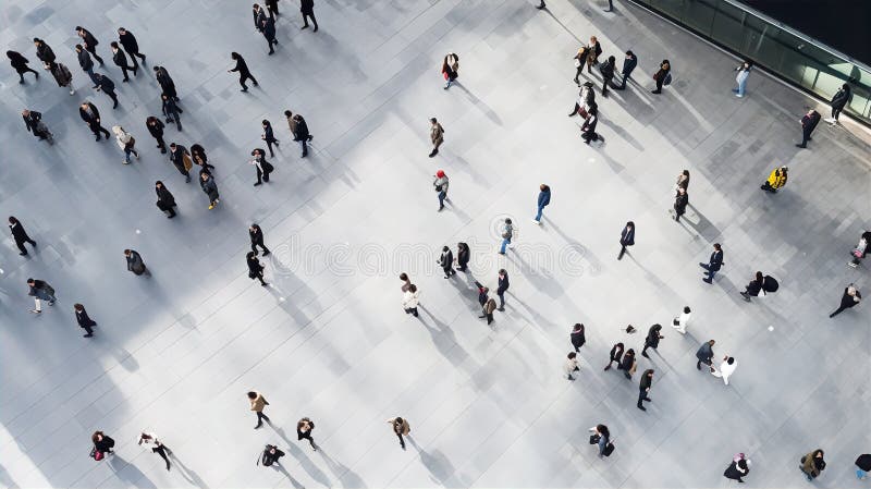 Lots of People Walking in Big Lobby, View from the Top Floor Down ...