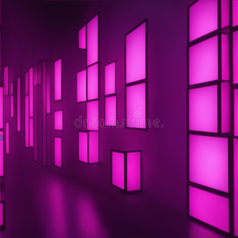 Lots of Pink Light Boxes on the Dark Restroom Walls Stock Illustration ...