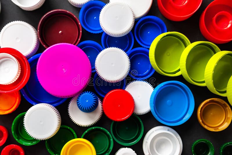 Top View of Colored PET Caps. Recycled Plastic Bottle Caps. Separate ...
