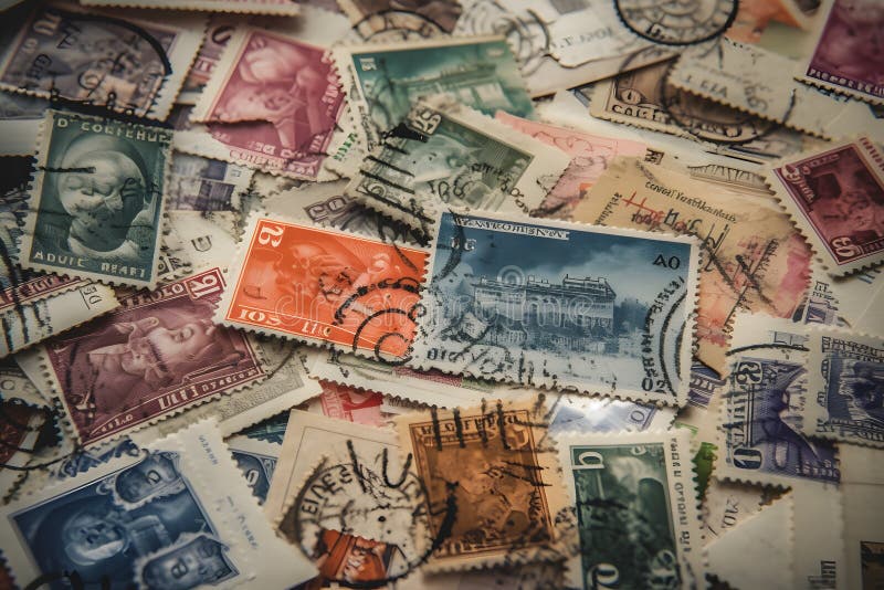 Lots of Postage Stamps Background. Neural Network AI Generated Stock ...