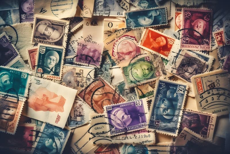 Lots of Postage Stamps Background. Neural Network AI Generated Stock ...