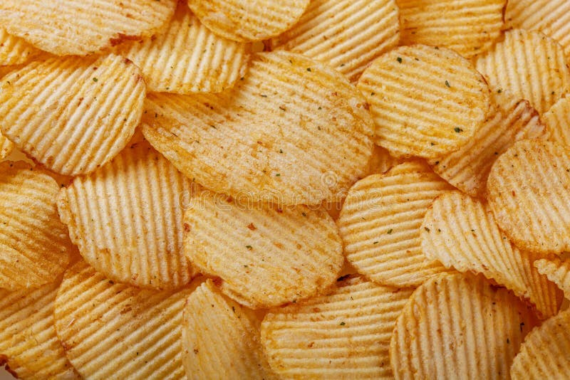 Lots of Potato Chips, Texture Stock Photo - Image of heap, close: 264104766