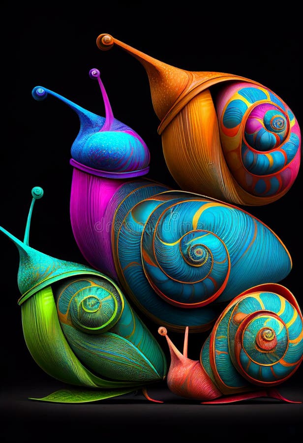 Lots of Rainbow Snails. AI Generated Stock Illustration - Illustration ...