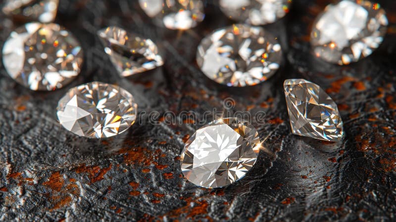 Lots of Realistic Diamonds on the Table. Jewels on Abstract Background ...