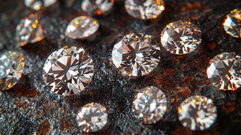 Lots of Realistic Diamonds on the Table. Jewels on Abstract Background ...