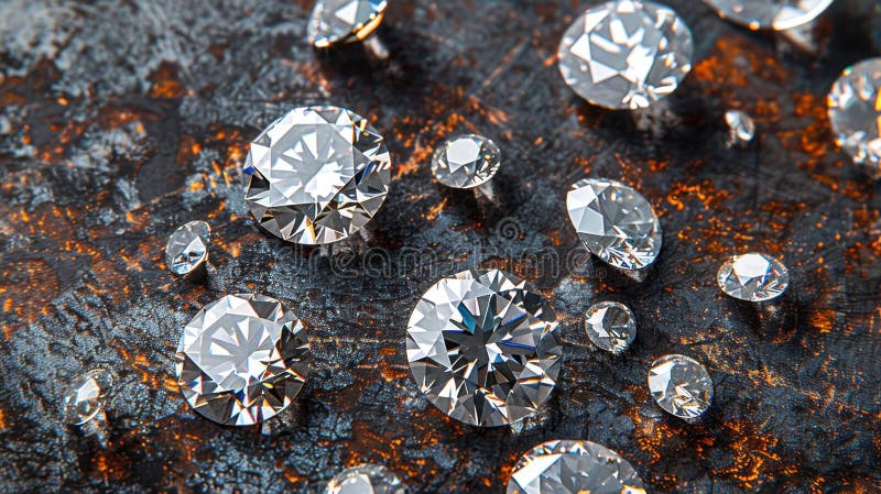 Lots of Realistic Diamonds on the Table. Jewels on Abstract Background ...