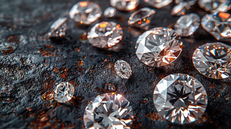 Lots of Realistic Diamonds on the Table. Jewels on Abstract Background ...