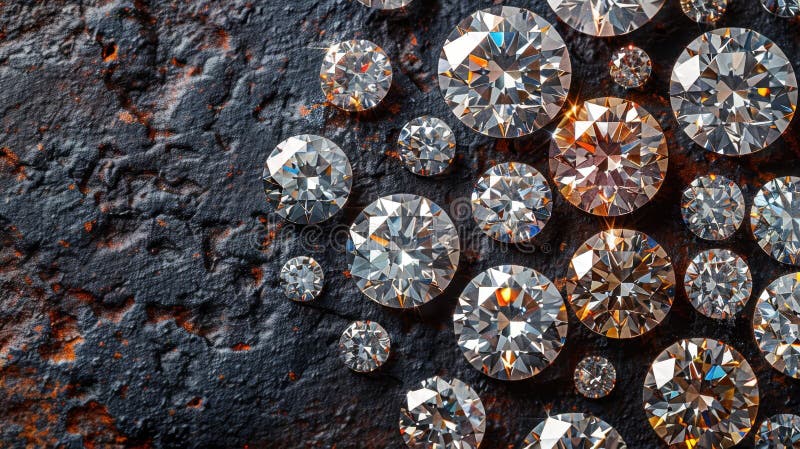 Lots of Realistic Diamonds on the Table. Jewels on Abstract Background ...