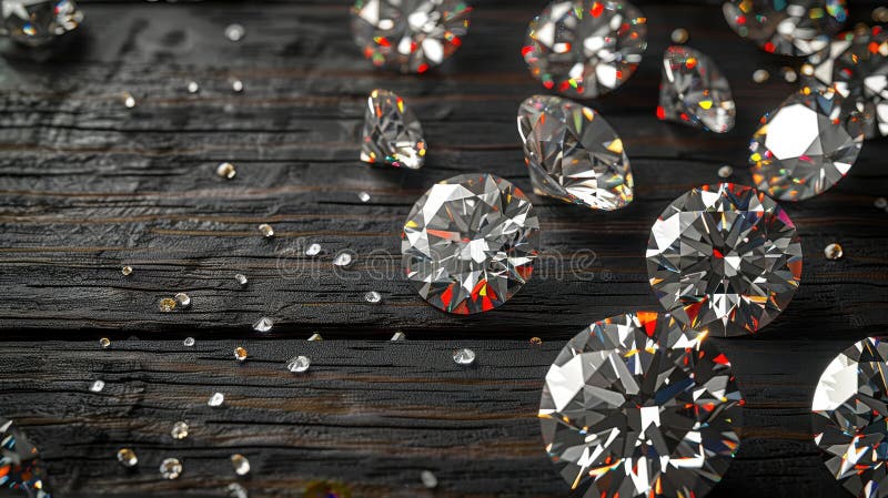 Lots of Realistic Diamonds on the Table. Jewels on Abstract Background ...