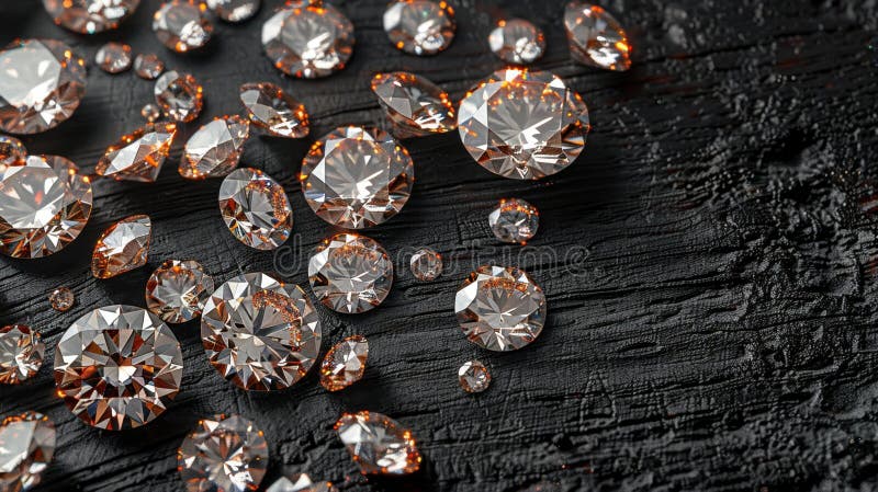 Lots of Realistic Diamonds on the Table. Jewels on Abstract Background ...