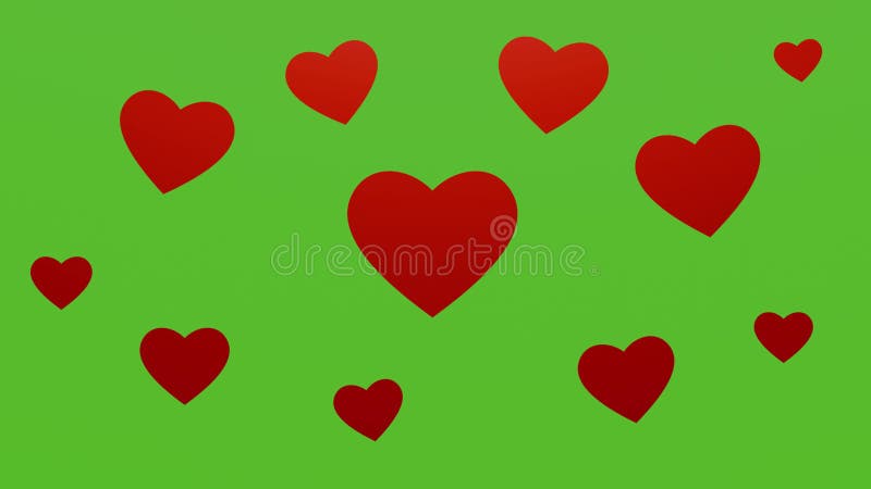 Lots of Red Hearts are Beating on the Green Screen. 2d Animation Motion ...