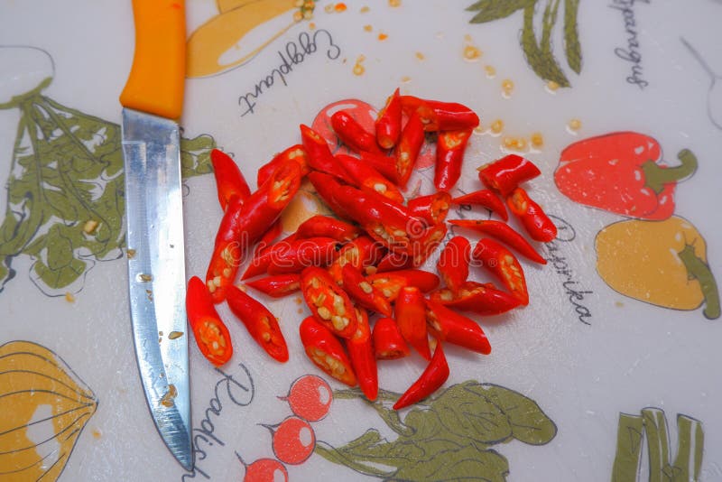 Lots of Red Peppers that Were Cut into Small Pieces. Stock Image ...