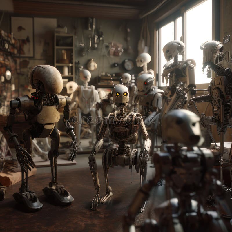 Lots of Robots in the Room. AI Generative Stock Illustration ...