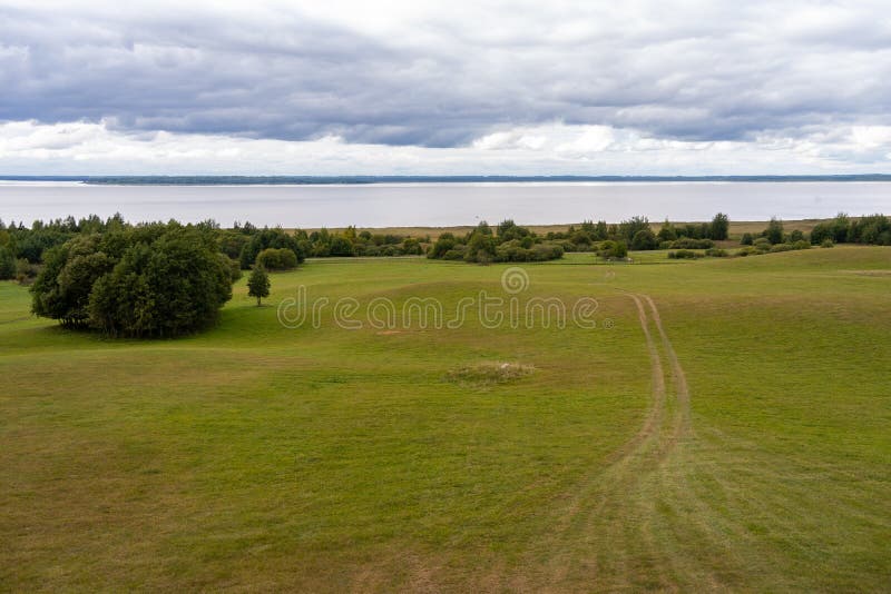 Lots of Sky. Landscape Overlooking Fields, Meadows, Clouds and a Lake ...