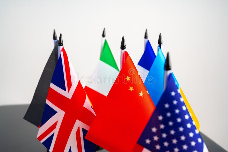 Lots of Small National Flags on Table Stock Photo - Image of miniature ...