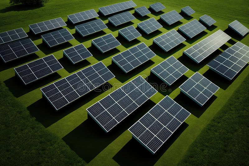 Lots of Solar Panels on Green Grass. Generative AI Stock Illustration ...