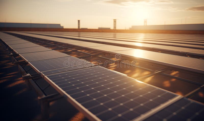 Lots of Solar Panels at Sunset, AI Generative Stock Photo - Image of ...