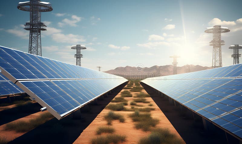 Lots of Solar Panels in a Wide Field, AI Generative Stock Illustration ...