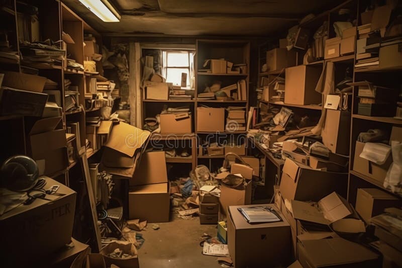Messy Storage Room with Vintage Objects and Junk Stock Illustration ...