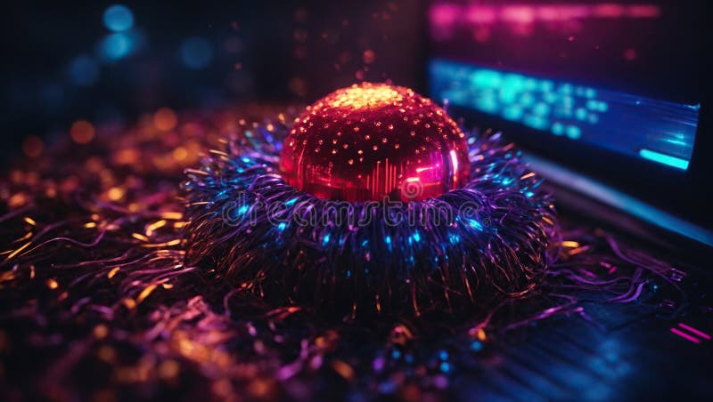 Lots of Symbolic Computer Viruses in Red Cellular Back. Ai Generated ...