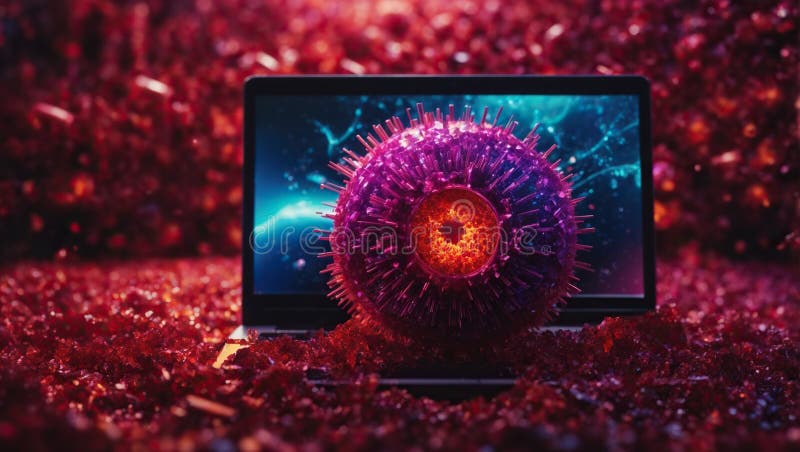 Lots of Symbolic Computer Viruses in Red Cellular Back. Ai Generated ...