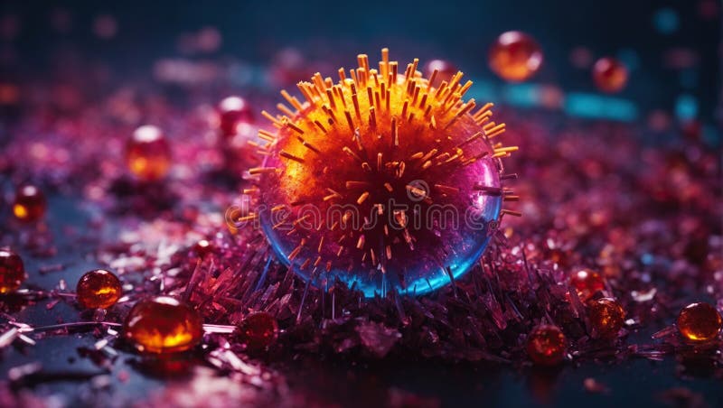 Lots of Symbolic Viruses in Red Cellular Back. Ai Generated. Stock ...