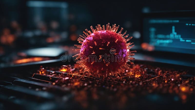 Lots of Symbolic Computer Viruses in Red Cellular Back. Ai Generated ...