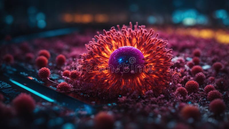 Lots of Symbolic Computer Viruses in Red Cellular Back. Ai Generated ...